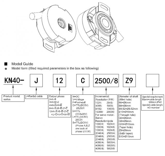 ABZ Phase Incremental Type Encoder KN40 NPN Signal Line Driver Output