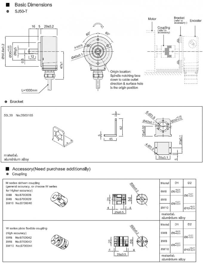 SJ50 Rotary Miniature Absolute Encoder OC Output 11 Bits Parallel Output