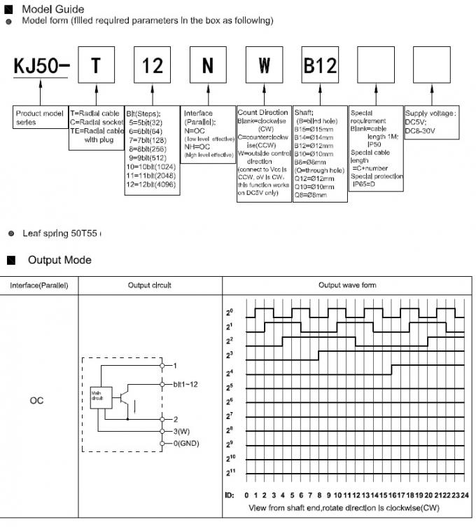 8 Bit Single Turn Gray Code Encoder KJ50 Output Dc 8 - 30v For Sensor