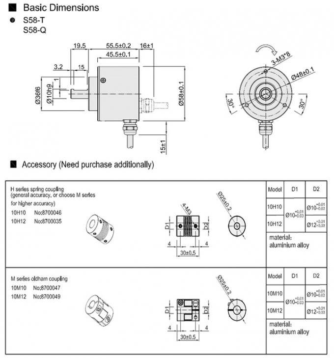 Push - Pull Heavy Duty Encoder Complementary Output S58 Solid Shaft Encoder Socket At Side