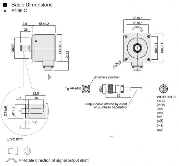 Heavy Duty Industrial 10000 Ppr Encoder SC65F Diameter 65mm With Flange