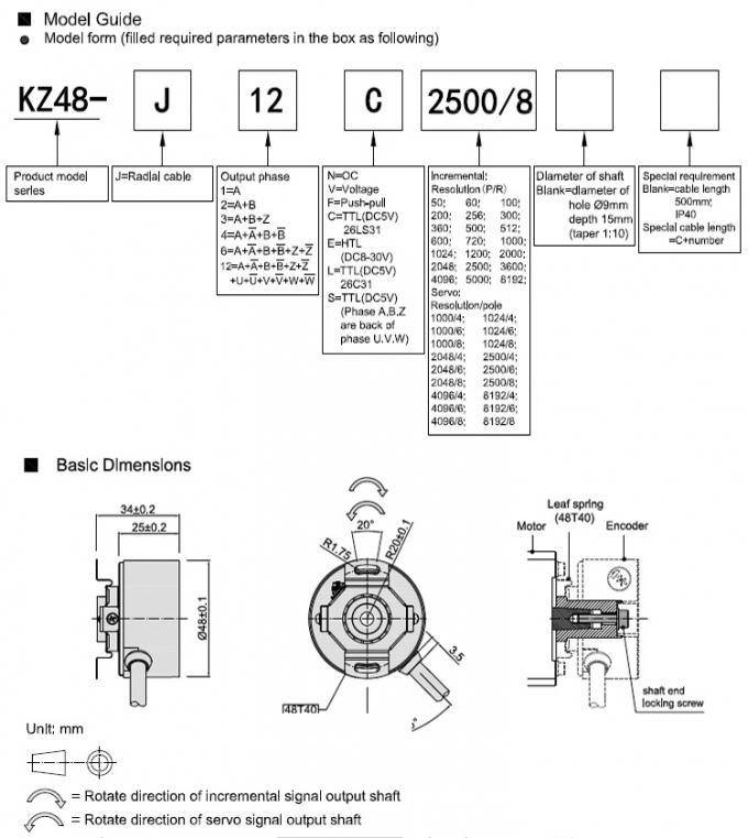 KZ48 Servo Motor Rotary Encoder Taper Shaft 9mm 4096 Resolution 8 Poles ...