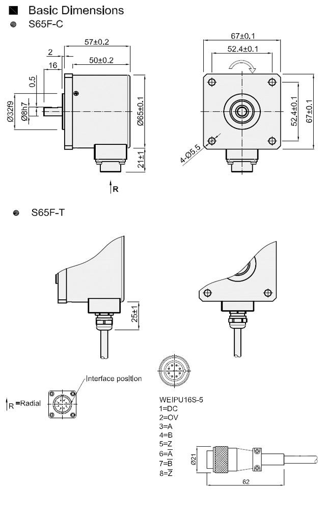 S65F Solid Shaft Encoder Shaft 8mm Flange Totem Pole 6 Phase Socket ...
