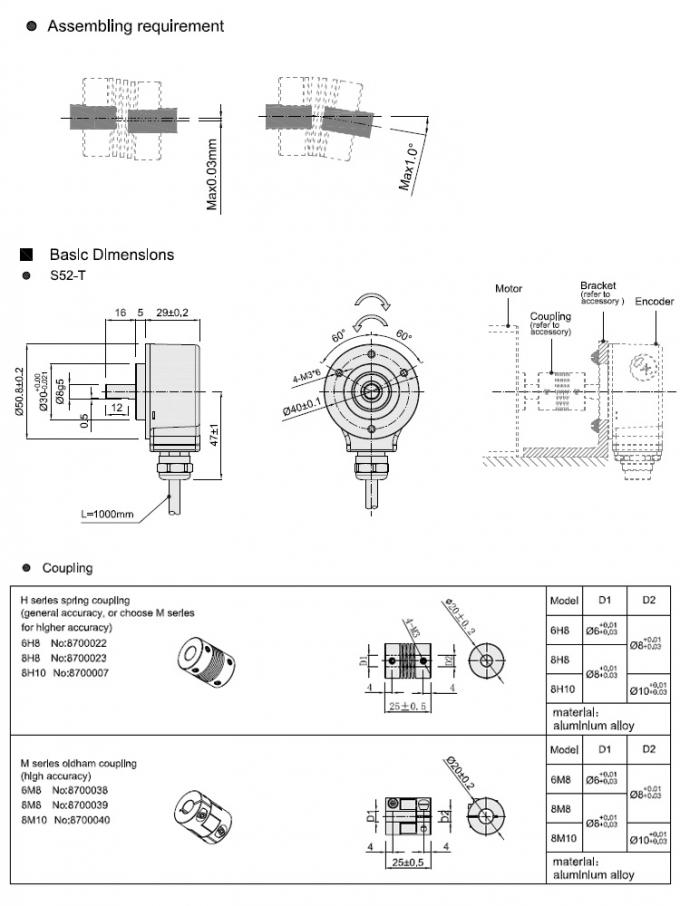 Quadrature Servo Motor Rotary Encoder S52 Solid Shaft 16384 Resolution ...