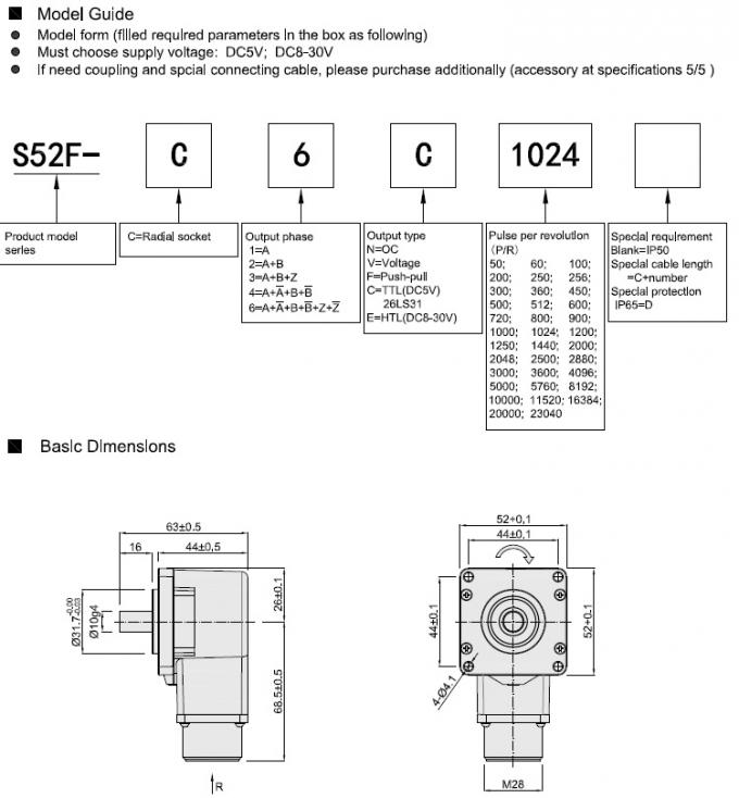 S52F Solid Shaft Flange Encoder Thickness 44mm Slew Speed 6000rpm Heavy ...