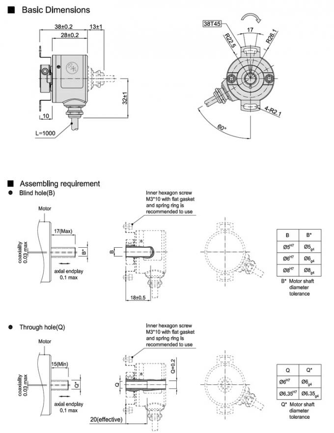 1000ppr 8mm Hollow Shaft Incremental Encoders Ghb38-08g1000bmt5 Rotary Type